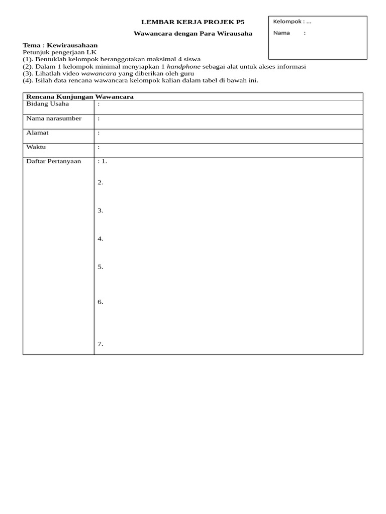 Lembar Kerja Projek p5 Wawancara | PDF