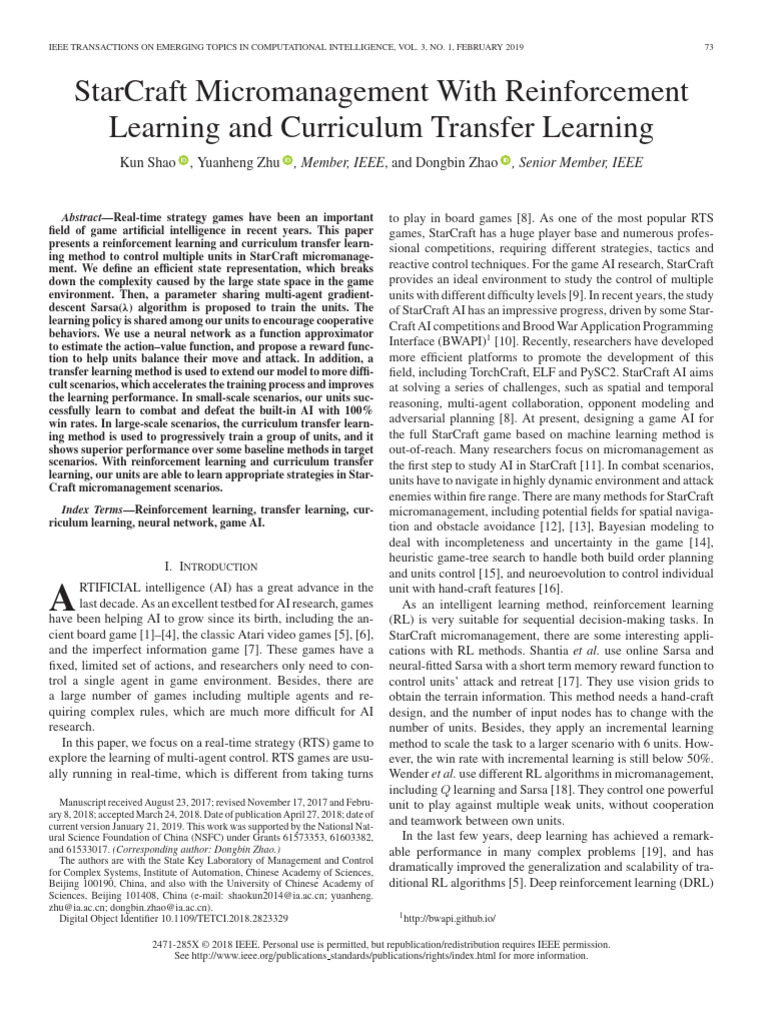 StarCraft Micromanagement With Reinforcement Learning and Curriculum ...