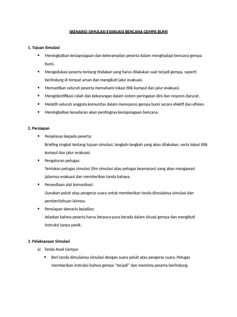 Skenario Simulasi Evakuasi Gempa Bumi | PDF