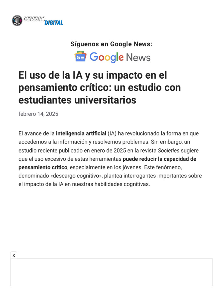Impacto de la IA en el Pensamiento Crítico | PDF | Inteligencia (IA) y ...