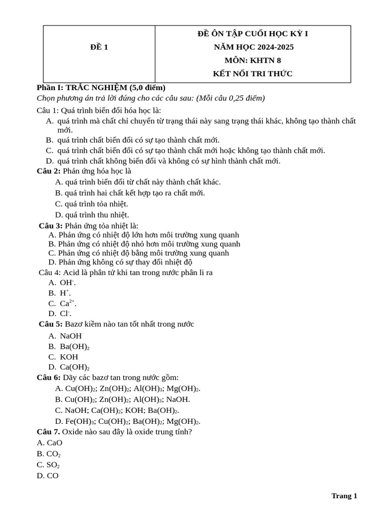 Bo de KHTN 8 KNTT 1 | PDF