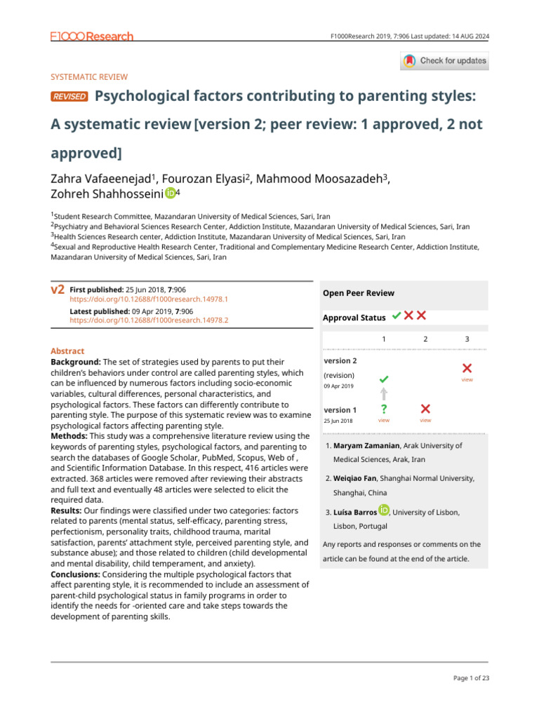 Psychological Factors Contributing To Parenting Styles A Systematic ...