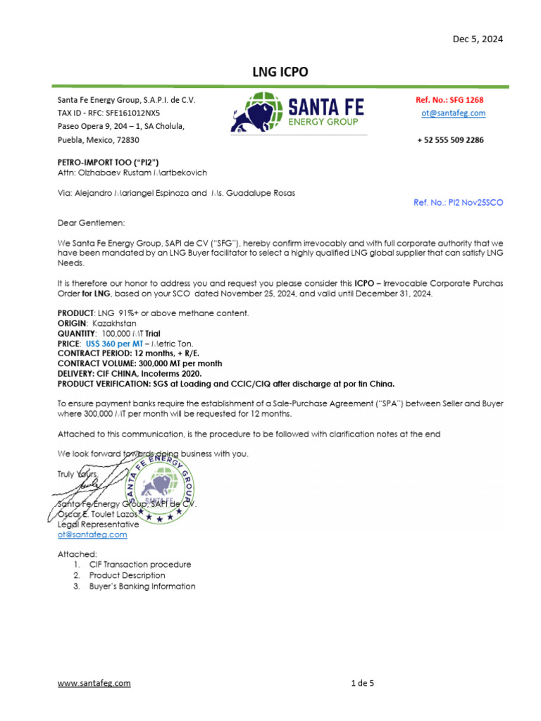 ICPO TRIAL 100,000 MT + 300,000 MT MONTH PER 12 MONTHS LNG CIF CHINA ...