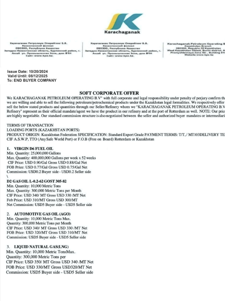 2025 Karachaganak Petroleum Operating B.V Refinery Sco | PDF