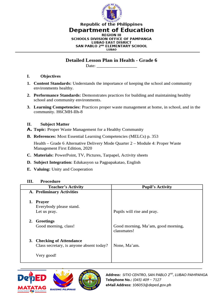 Grade 6 Lesson Plan: Waste Management | PDF | Waste | Waste Management