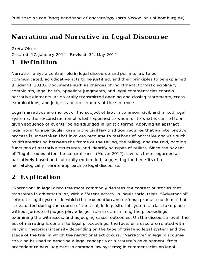 (LEÍDO) Narration and Narrative in Legal Discourse - Olson | PDF ...
