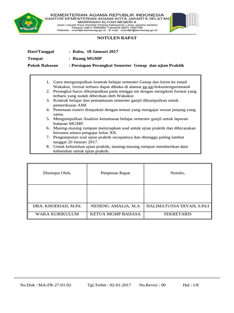 Notulen Rapat Genap 2017 MGMP BHS | PDF