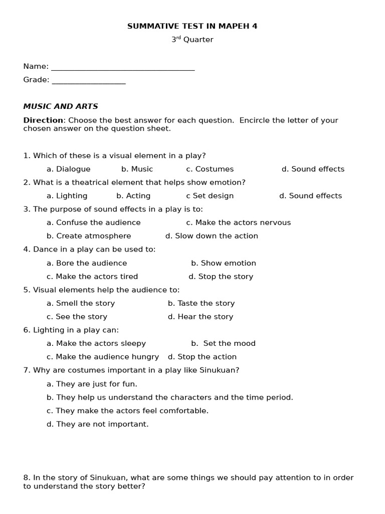 Mapeh 4 Summative Test-Q3 | PDF | Foods | Nutrients