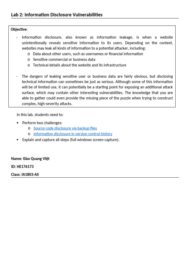 Lab2 Information-Disclosure | PDF