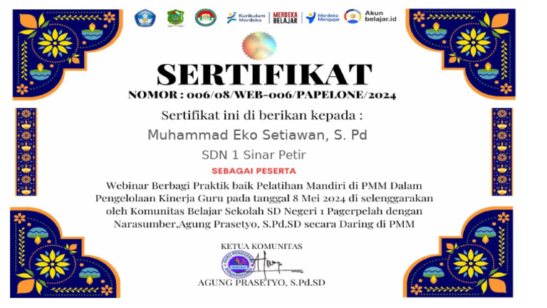 SERTIFIKAT BERBAGI PRAKTIK BAIK PELATIHAN MANDIRI | PDF