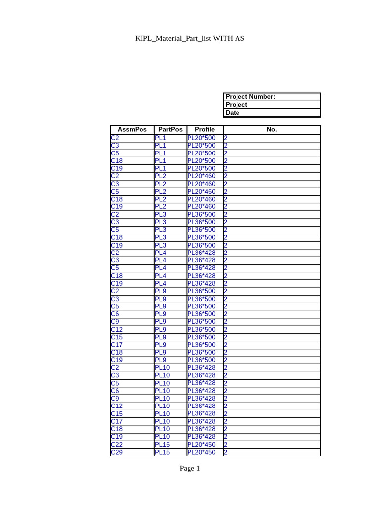 j#304 - Baurauch STN - Box Column Part List For Pr-1 (GL x10 To x14) | PDF