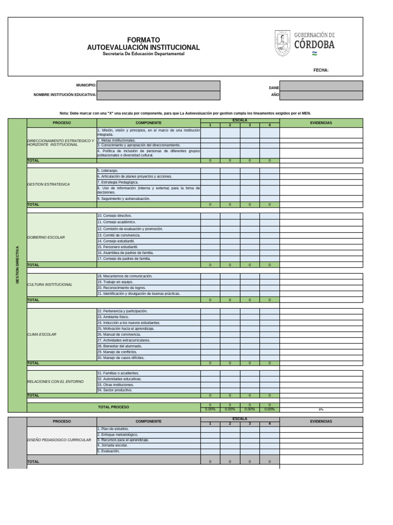 Formato de La Autoevaluacin Institucional-Version 1 | PDF | Evaluación | Plan de estudios