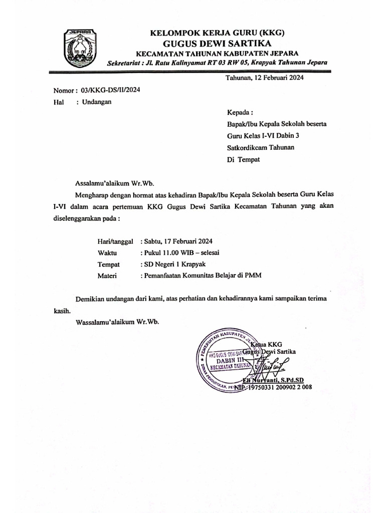 Undangan BLN Feb KKG Dabin 3 RKAS | PDF