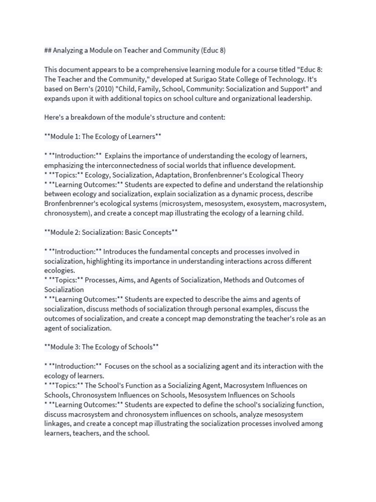 Analyzing A Module On Teacher and Community | PDF | Leadership | Learning