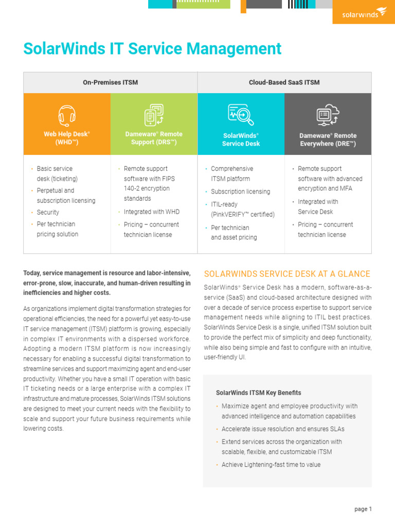 Solarwinds ITSM Infosheet Overview | PDF | Cloud Computing | It Service ...