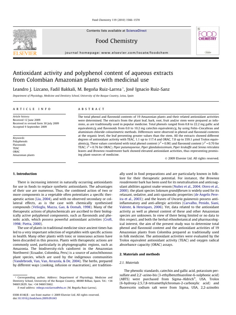 1 Antioxidants Activity and Polyphenol Content of Aqueous Extracts From Colombian | PDF ...