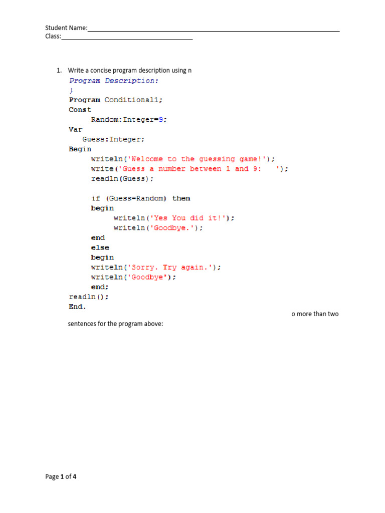 Conditional Statements Handout | PDF