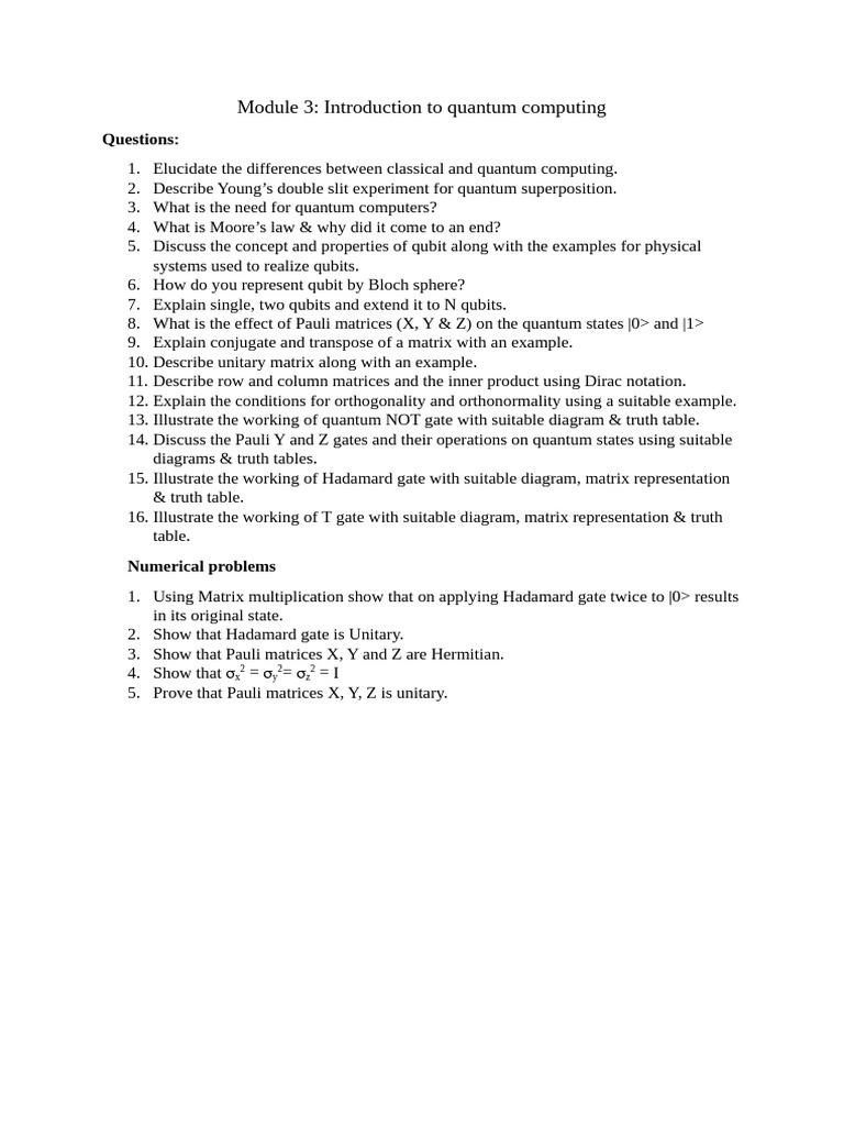 Question Bank (Module3 - Introduction To Quantum Computing) | PDF