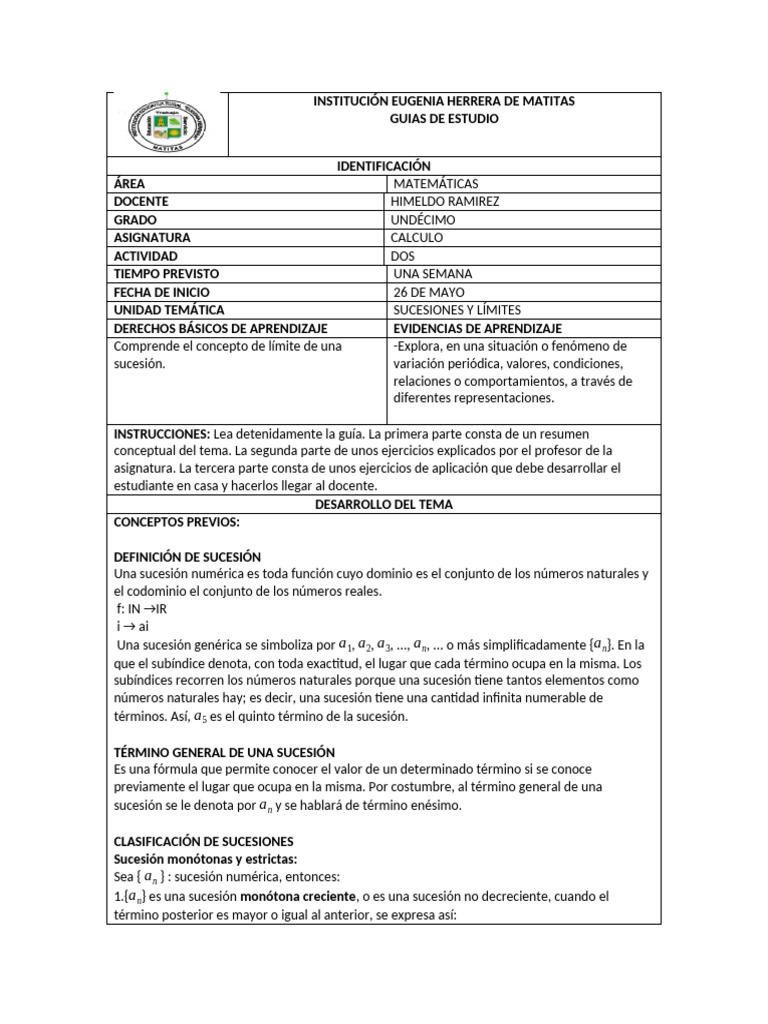Guia 2 Calculo Matitas | PDF | Función (Matemáticas) | Secuencia