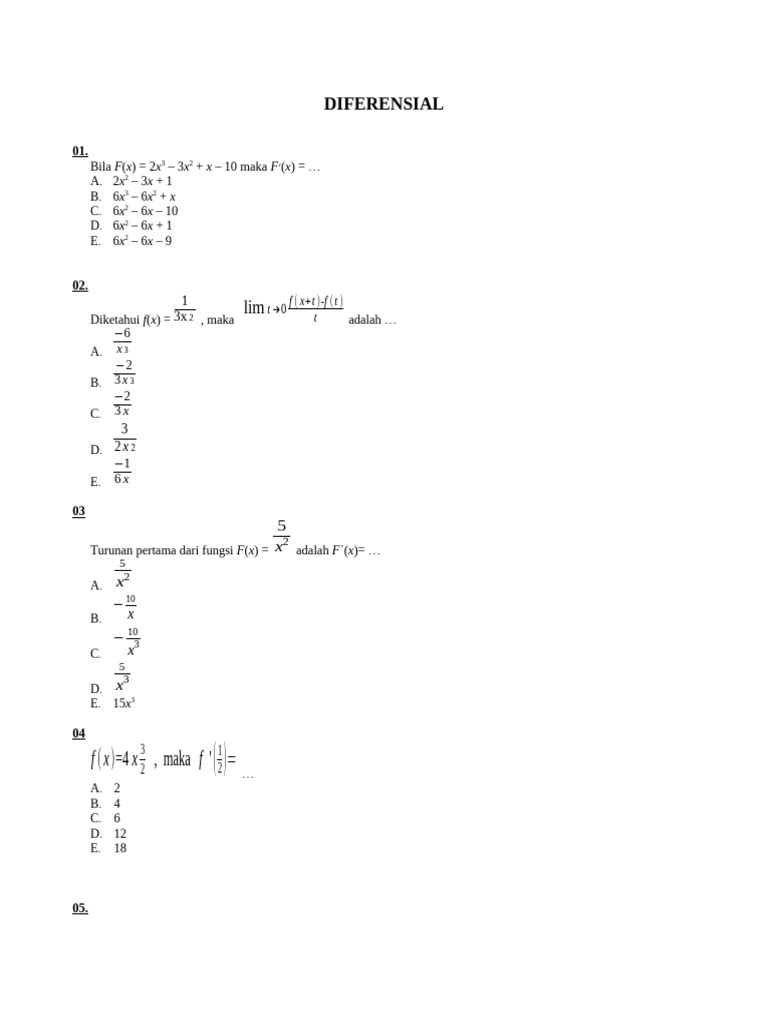 Soal Dasar DIFERENSIAL | PDF