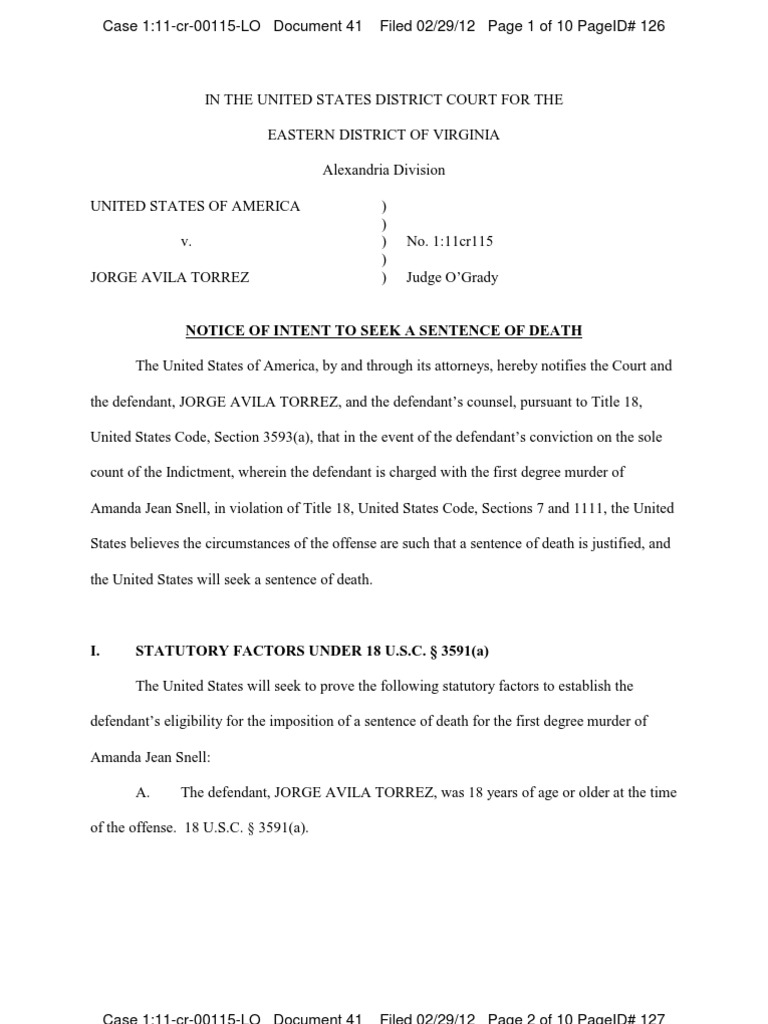 Jorge Torrez Prosecution Death Penalty Notice | PDF | Murder | Prison