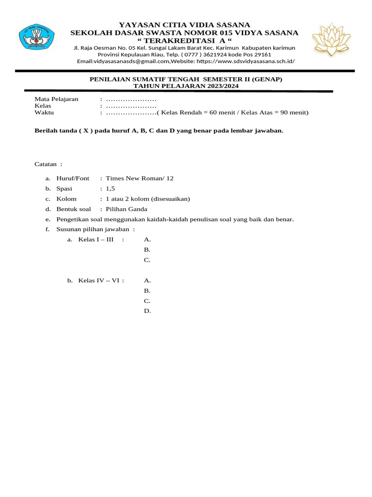 Format Kop Soal | PDF