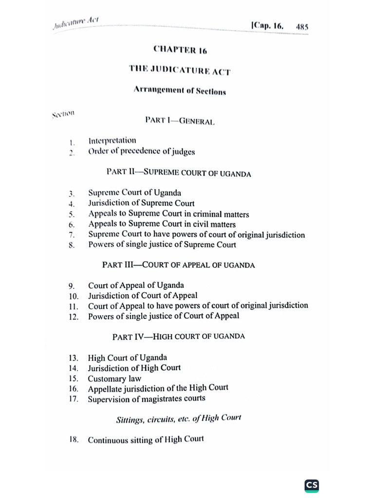 Judicature Act Cap 16 Overview | PDF