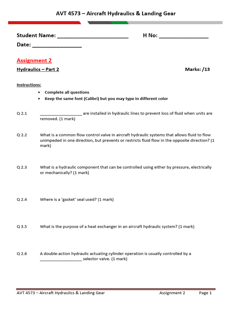 Hydraulic System 2 - Assignment | PDF