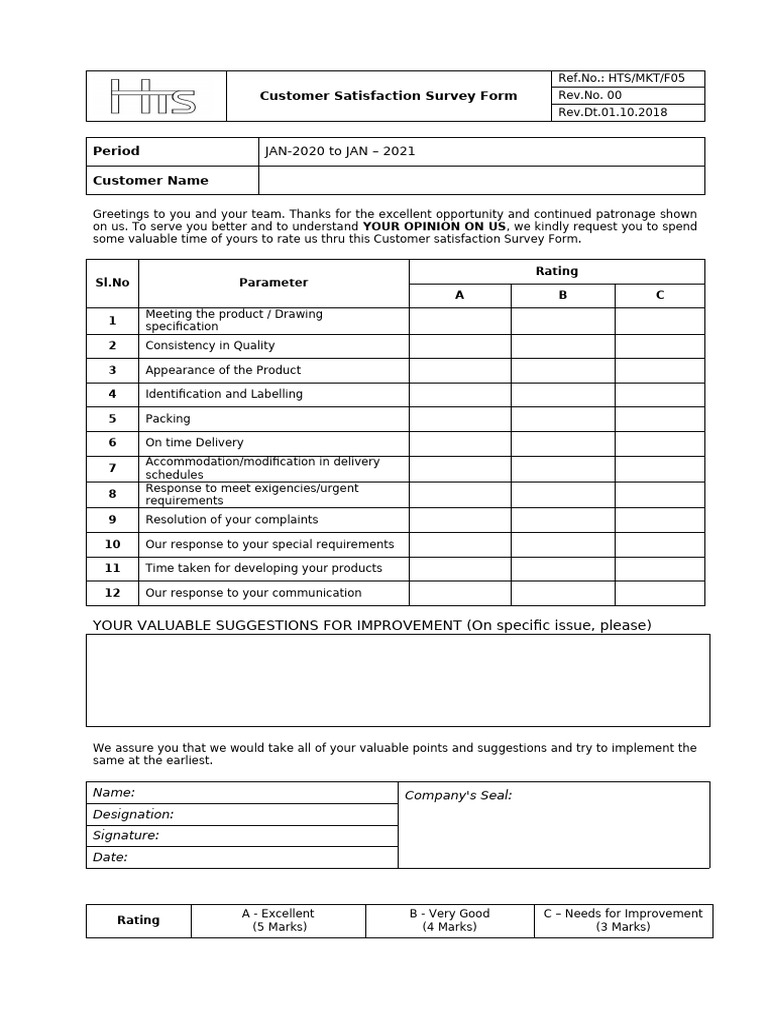 F05-Customer Satisfaction Survey Form | PDF