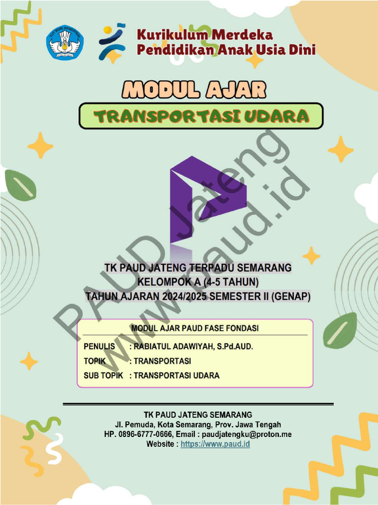 26 Modul Ajar TK A 2024 2025 Smt2 08 Transportasi Udara PDF | PDF