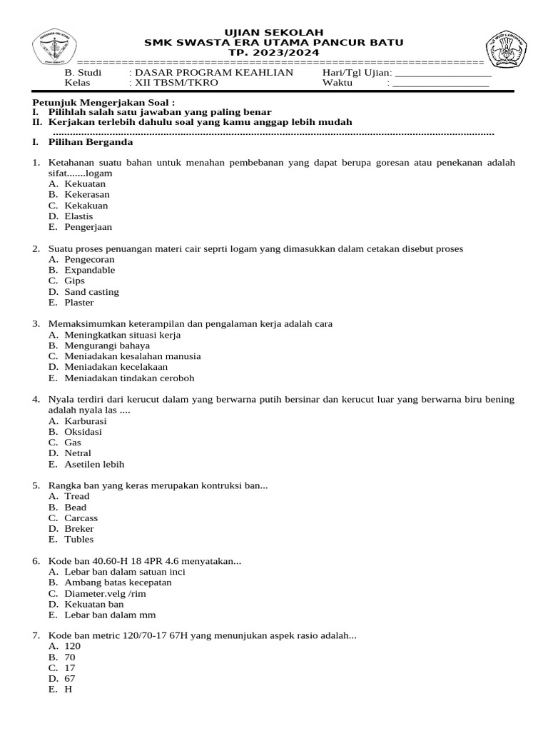 XII US Dasar-Dasar Program Keahlian | PDF