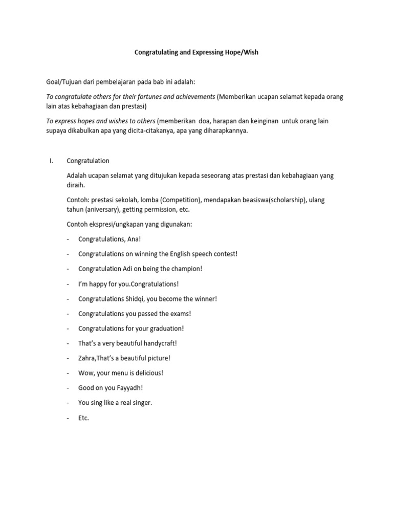 Congratulating and Expressing Hope | PDF
