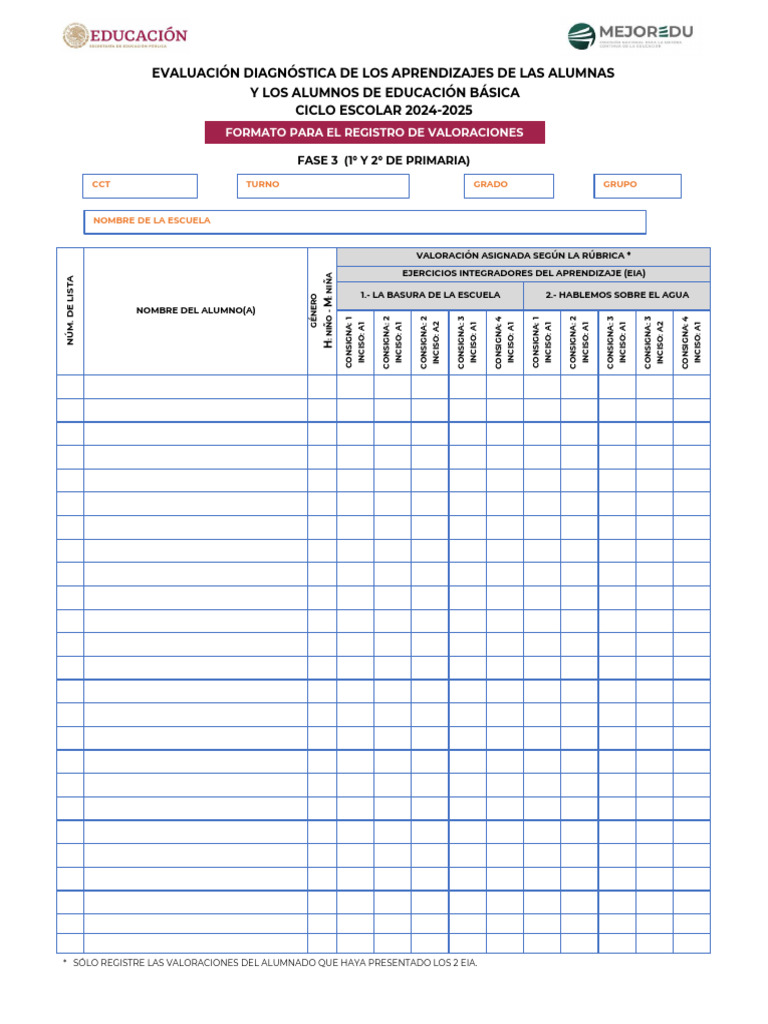 Formato - Registro - Valoraciones - Fase 3 2° | PDF | Aprendizaje