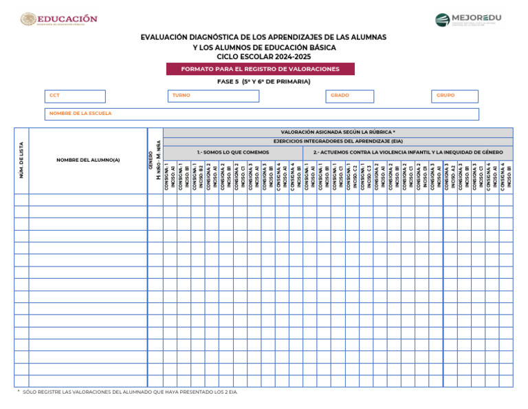 Formato - Registro - Valoraciones - Fase 5 5° | PDF