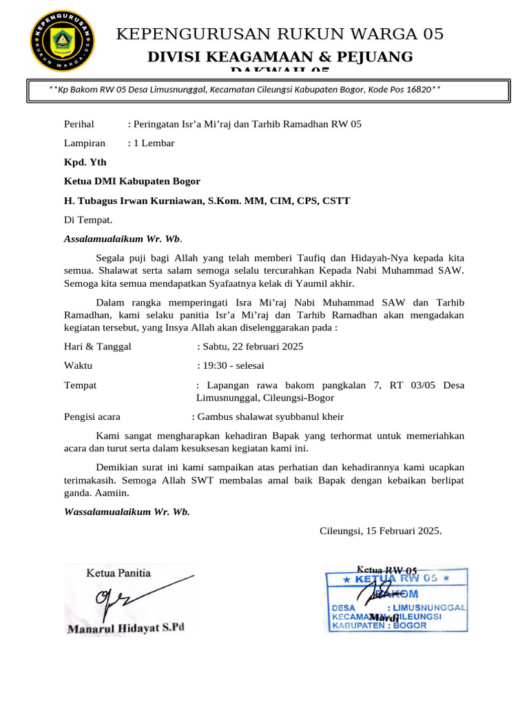 Ketua DMI Kab. - Surat undangan acara isr'a mi'raj | PDF