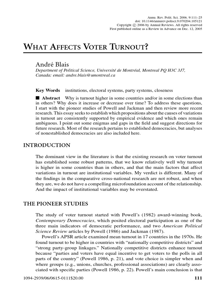 Factors Influencing Voter Turnout | PDF | Voter Turnout | Economics