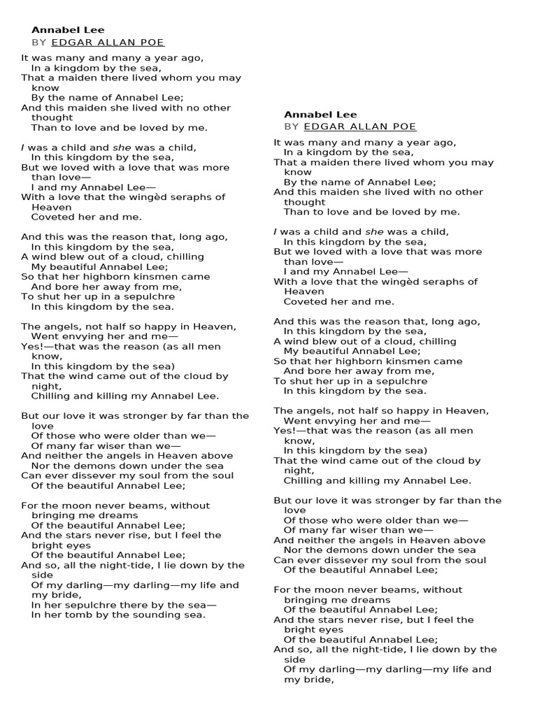 Annabel Lee | PDF | Poems