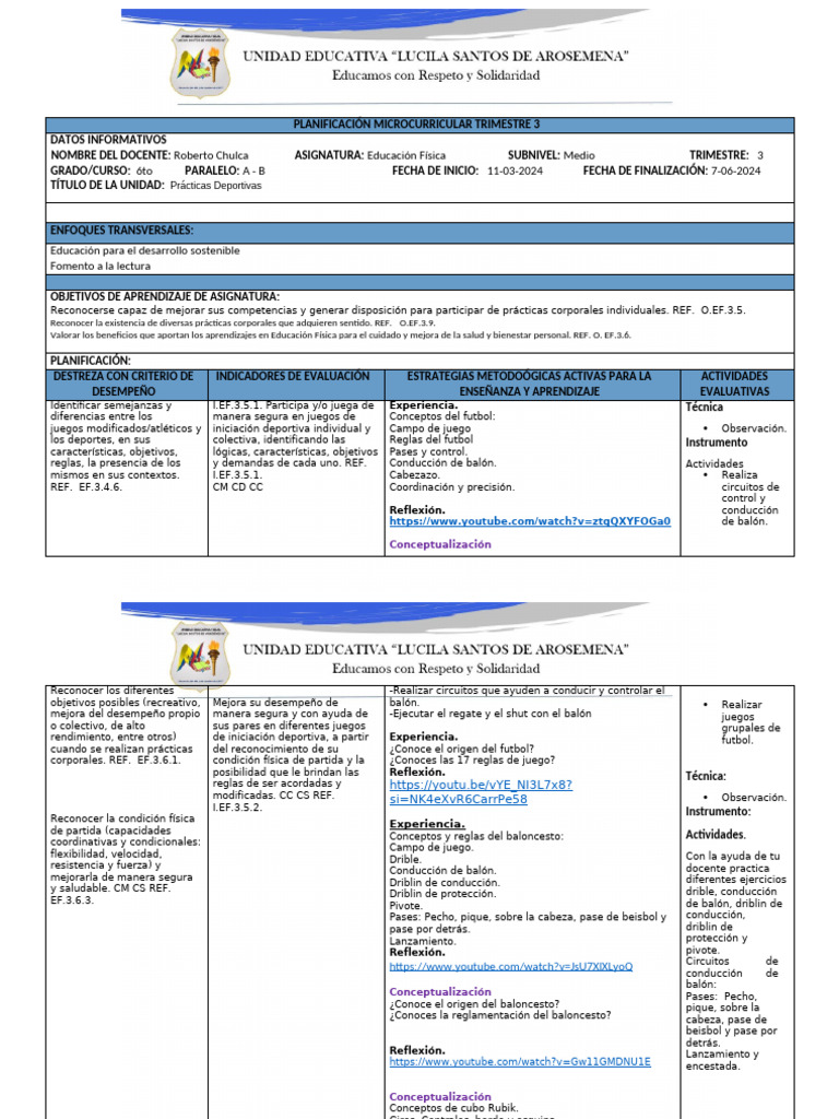 Planificacion 6to A-B 3er Trimestre | PDF | Aprendizaje | Evaluación