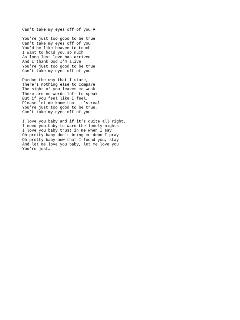 Can't Take My Eyes Off You Lyrics | PDF