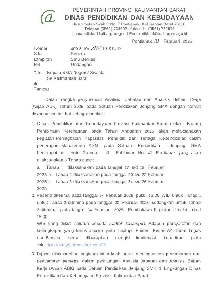 Undangan Penyusunan Anjab Jenjang SMA | PDF