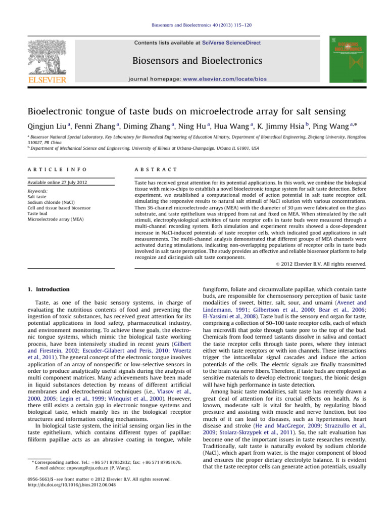 Bioelectronic tongue of taste buds on microelectrode array for salt ...