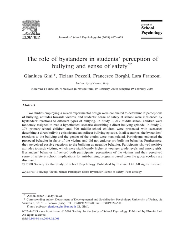 The_role_of_bystanders_in_students_perce | PDF | Bullying | Standard ...