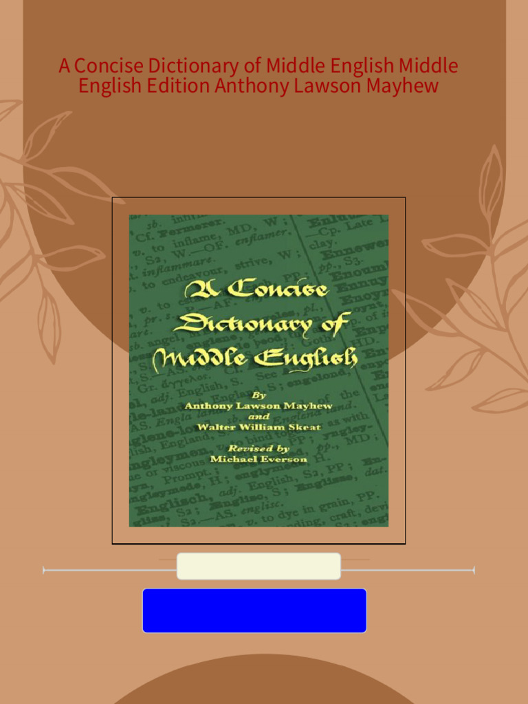 Full Download A Concise Dictionary of Middle English Middle English ...