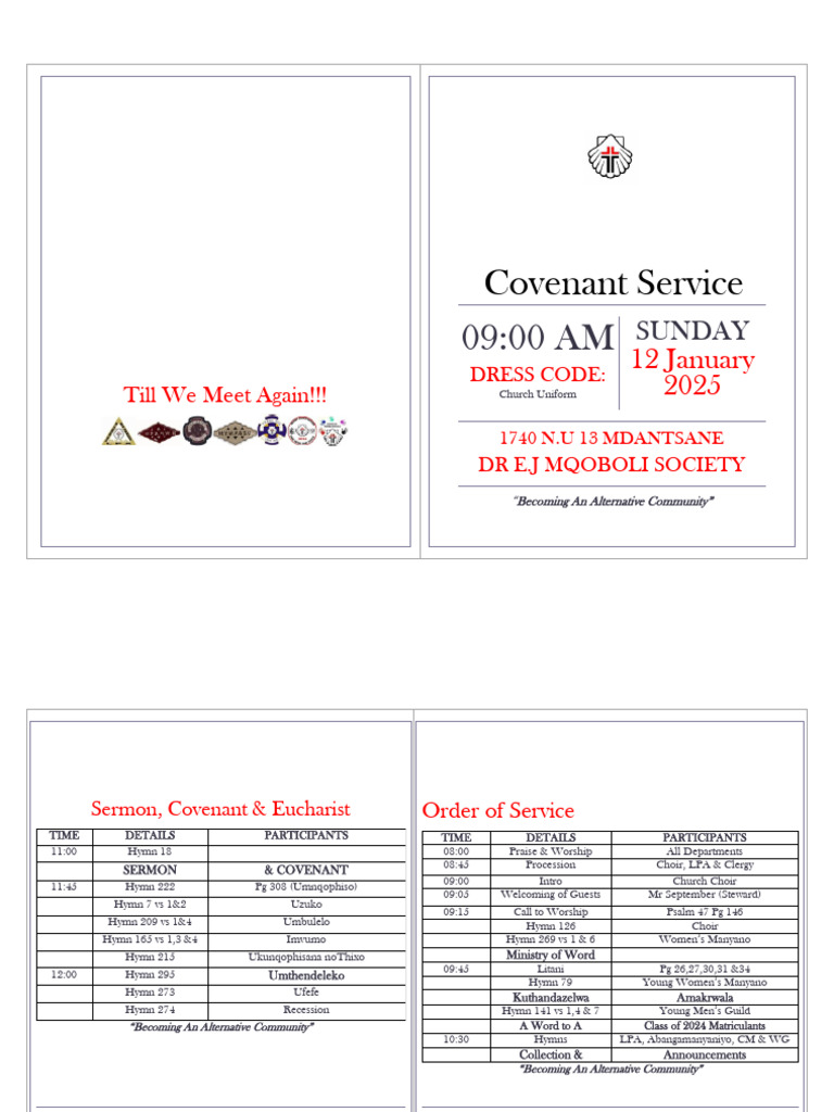 Covenant Service Order of Service 2025 | PDF | Hymns | Christian ...