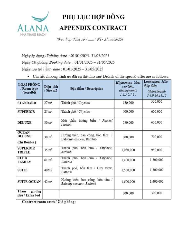 Appendix Contract 2025 -2026_Alana Nha Trang Beach Hotel | PDF