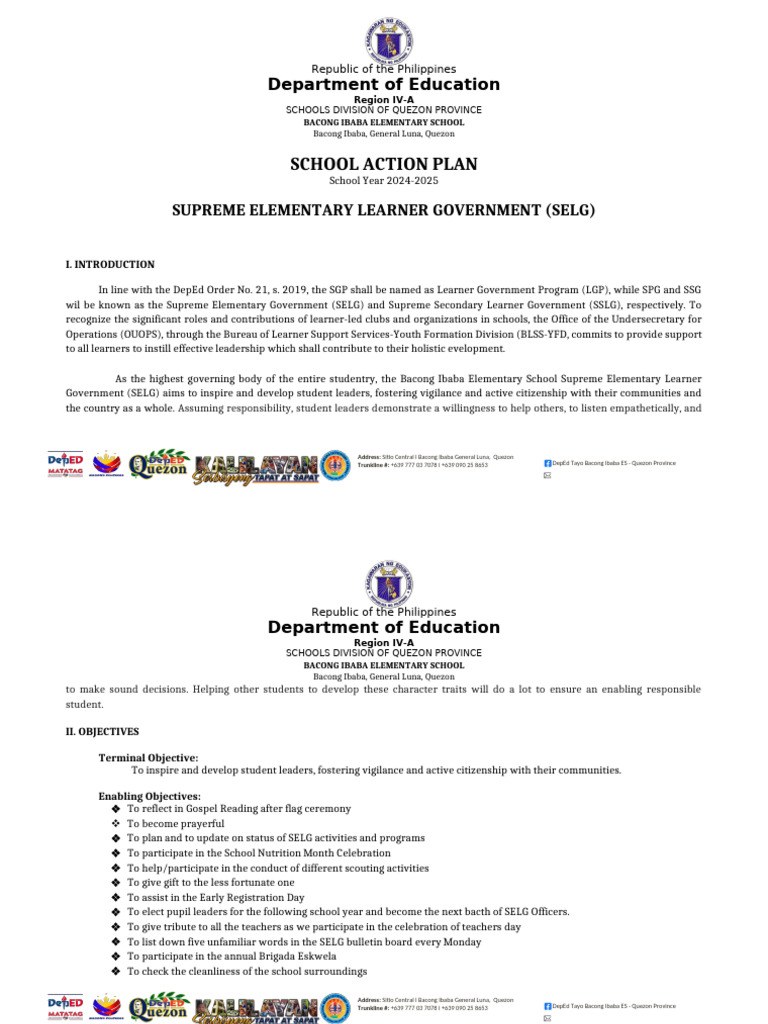 Action Plan SELG Based On SIP | PDF