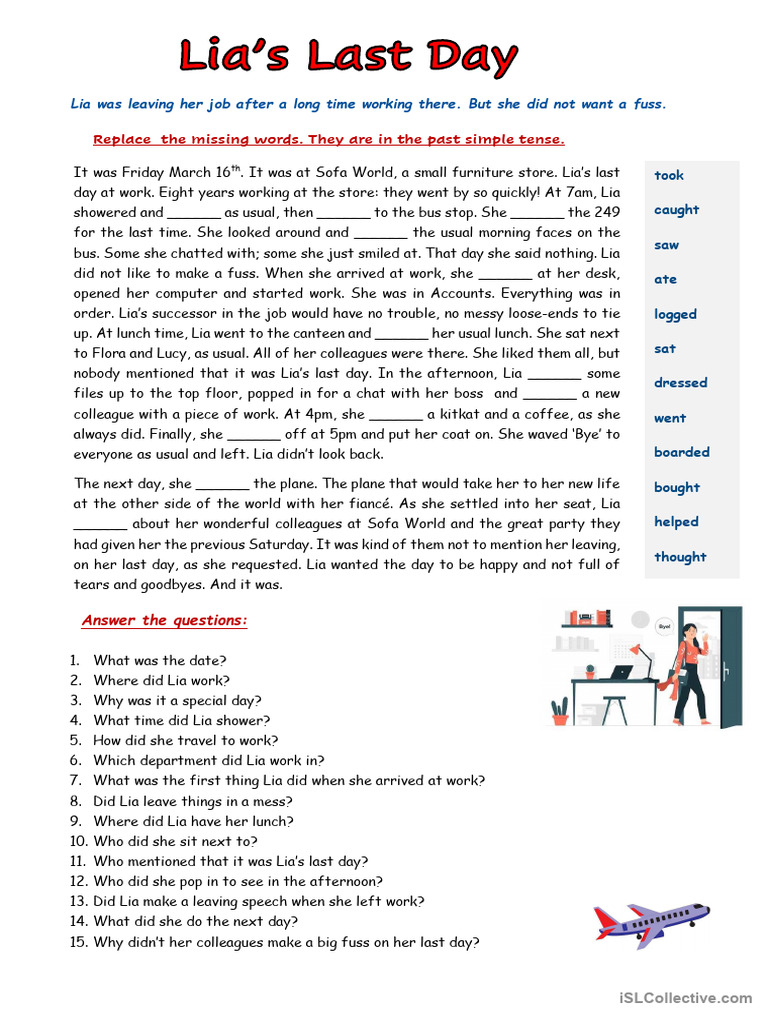 Easy Reading - Lia's Last Day | PDF