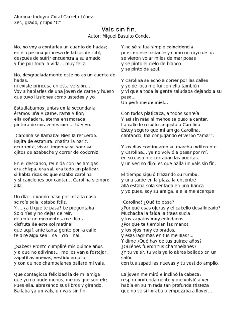 Poesía de Concurso Un Vals Sin Fin | PDF