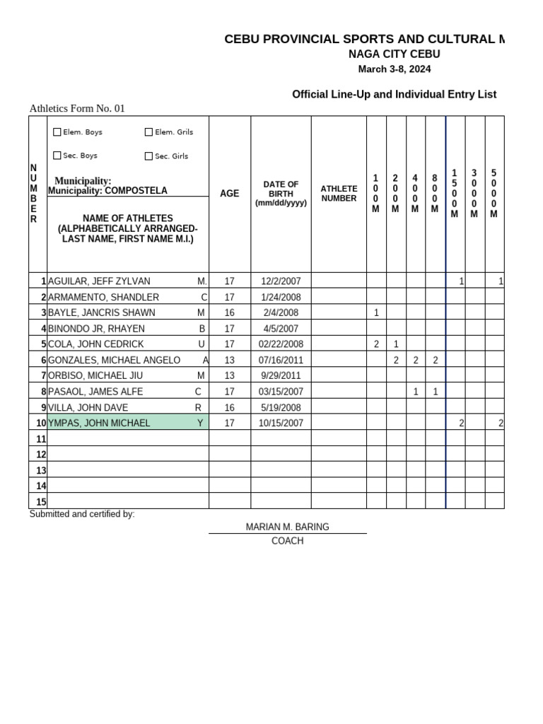 Athletics Entry Form 030915 094252 | PDF