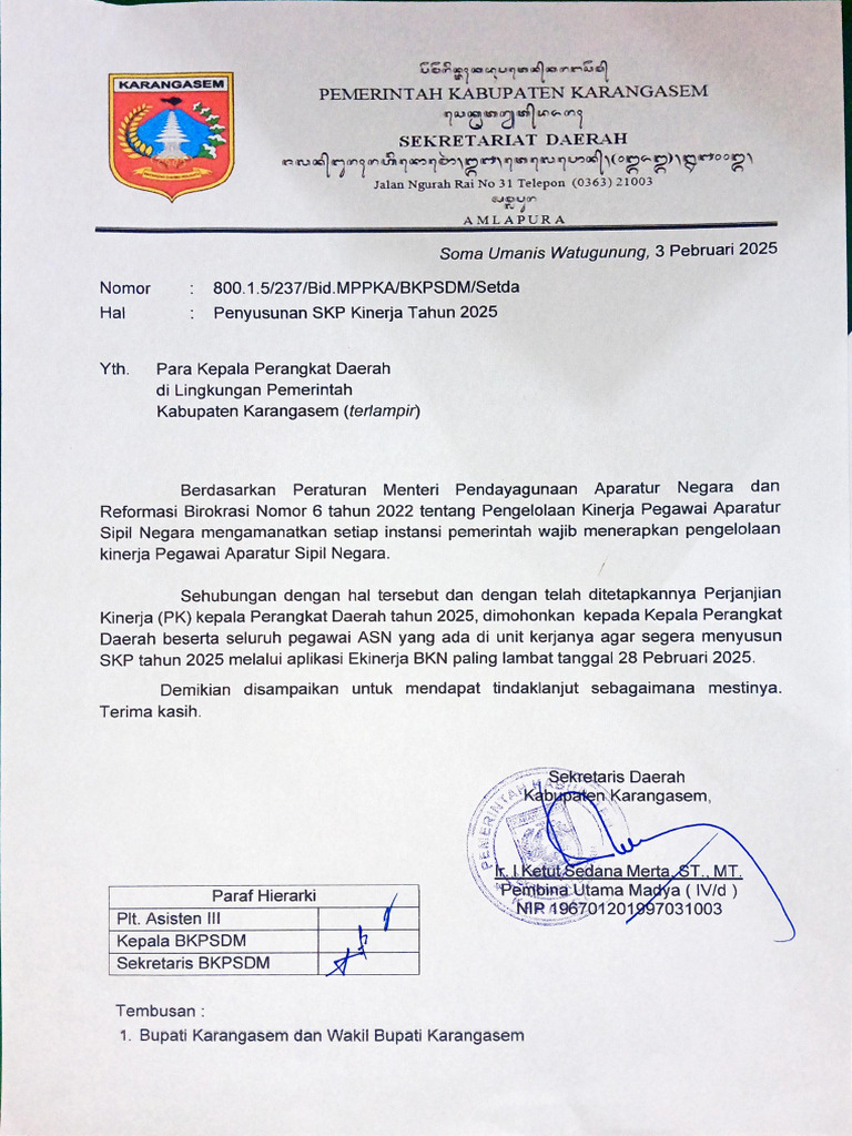 Surat Penyusunan SKP 2025 | PDF